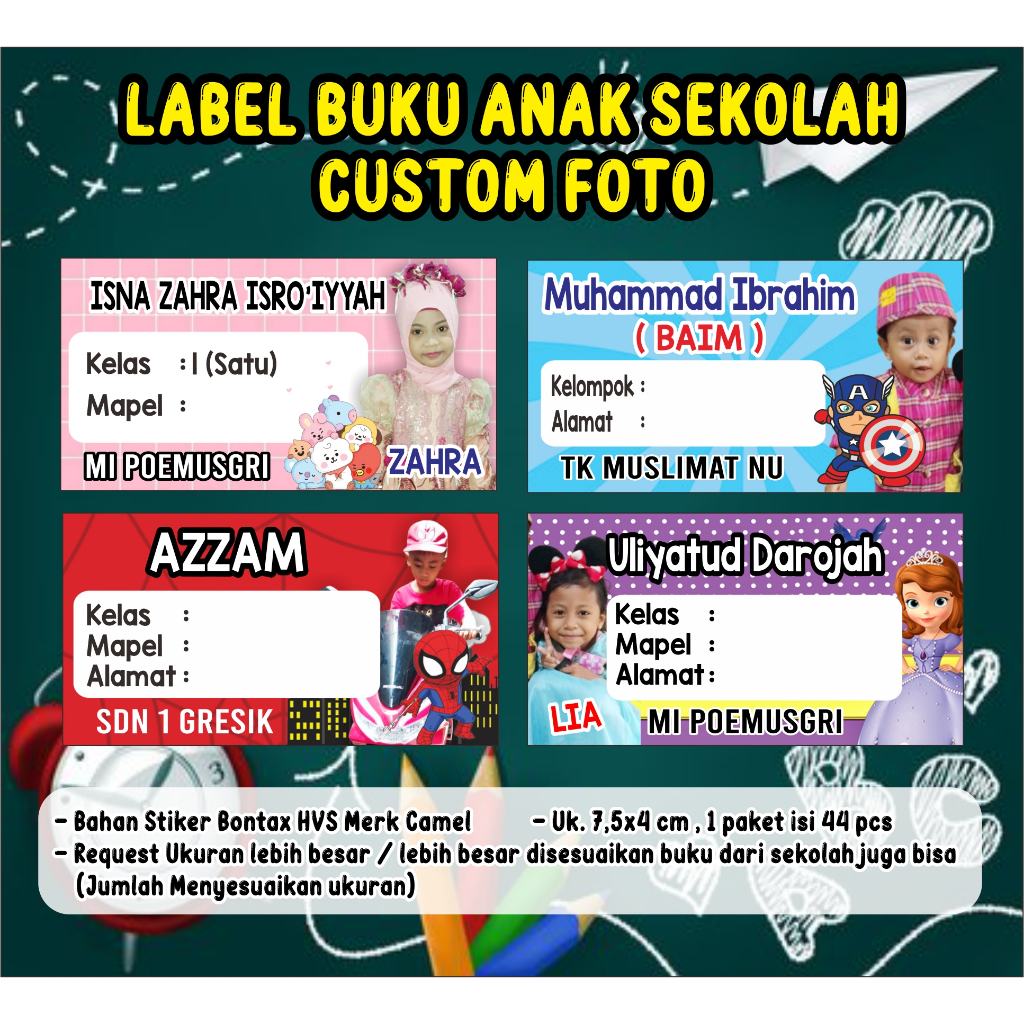 Jual 44 pcs STIKER BUKU / LABEL BUKU ANAK SEKOLAH | Shopee Indonesia