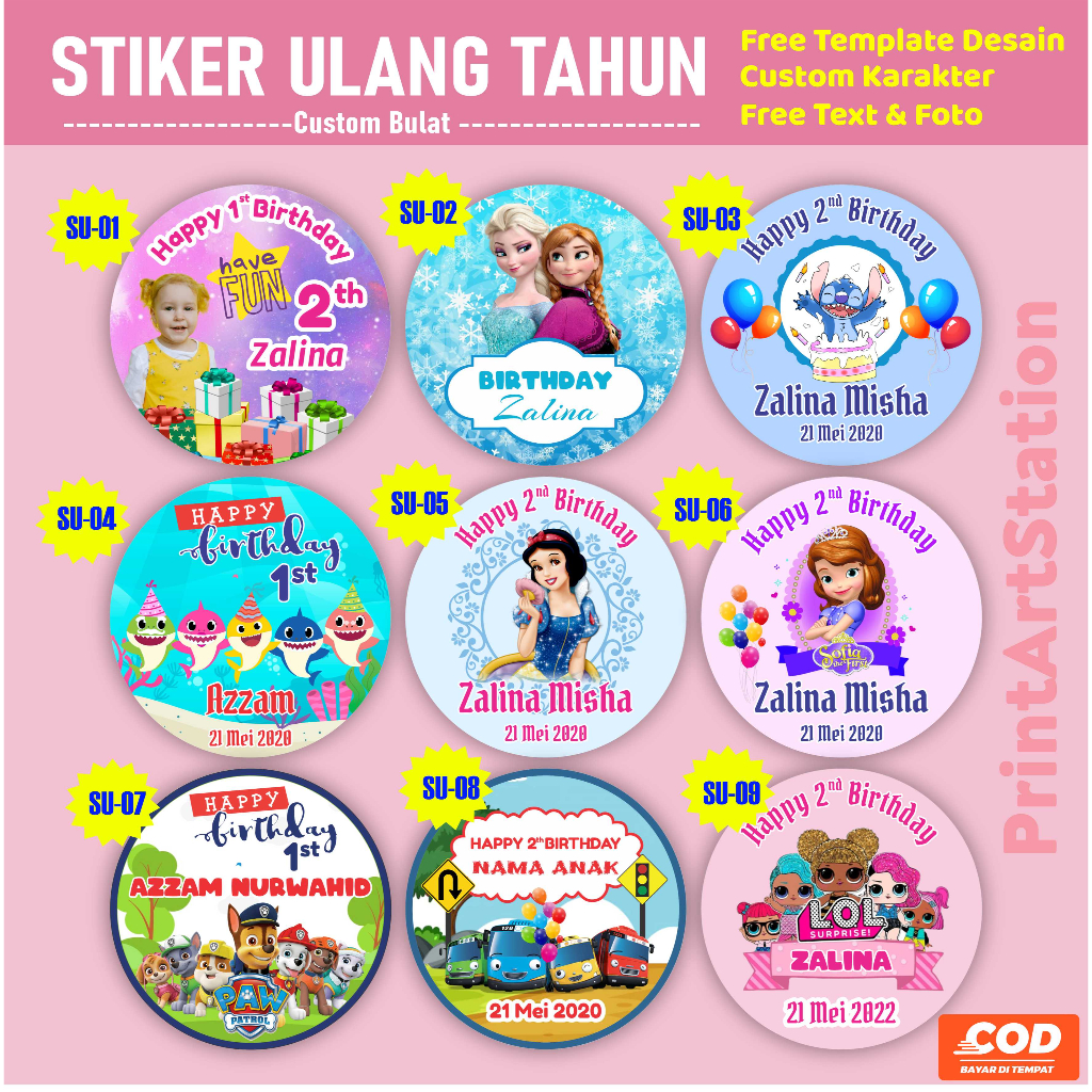 Jual Cetak Stiker Label Ulang Tahun Bulat Custom Desain Template ...