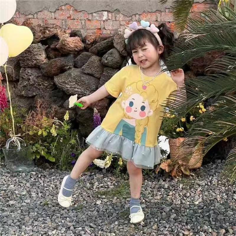 Jual [PRINCESS COCO] 1-9 Tahun Korea Girls Stitching Mesh Dress Gaya ...