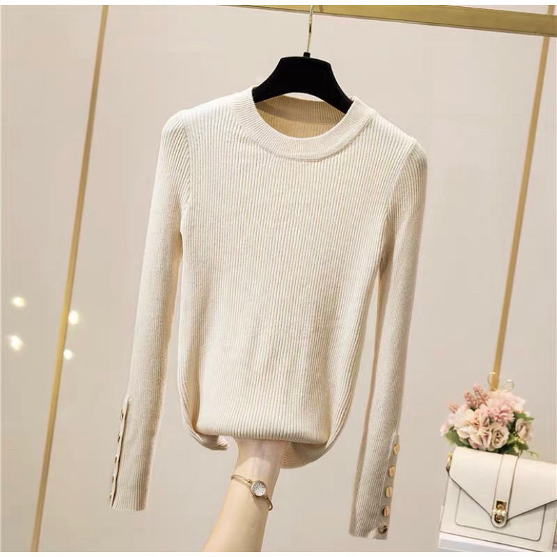 Jual ATASAN RAJUT WANITA (lengan kancing) Baju Rajut Wanita Kaos Import ...