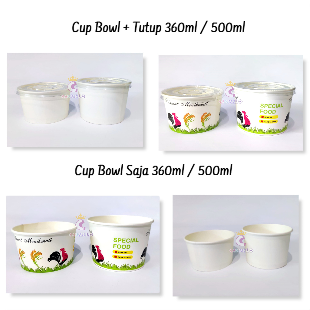 Jual Paper Bowl Isi 25pc / Mangkok Kertas 360 ml / 500 ml / Paper Bowl ...