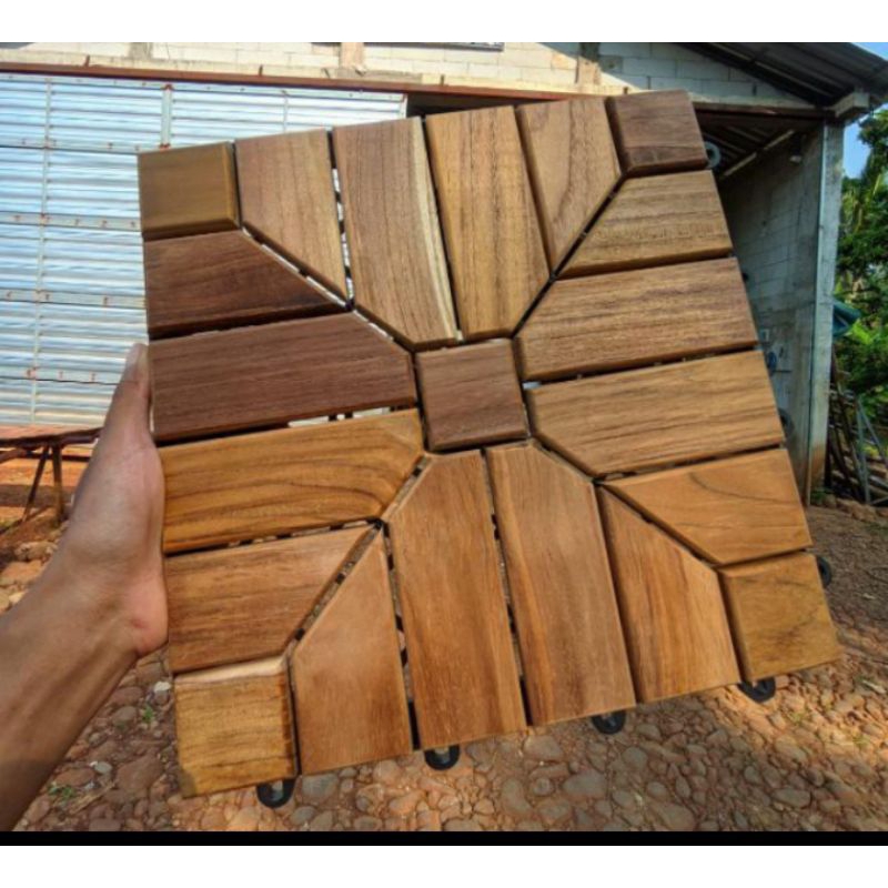 Jual decking ubin lantai kayu jati motif bunga(N) | Shopee Indonesia