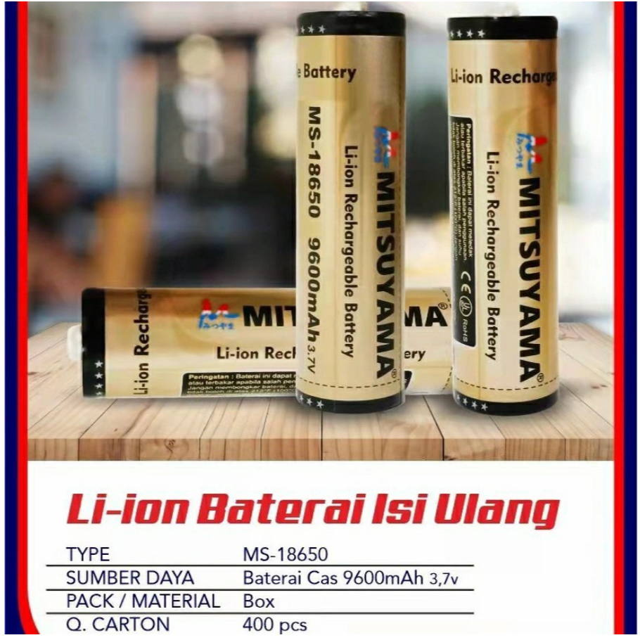 Jual Baterai Mitsuyama Ms-18650 isi ulang 9600Mha 3,7V | Shopee Indonesia