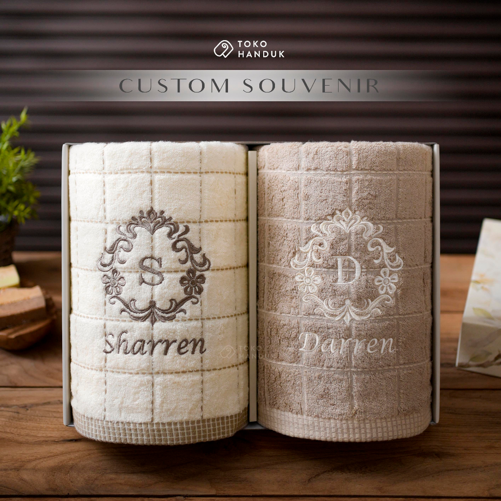 Jual Toko Handuk - Domo - Gift Handuk Couple Custom Bordir (Couple ...
