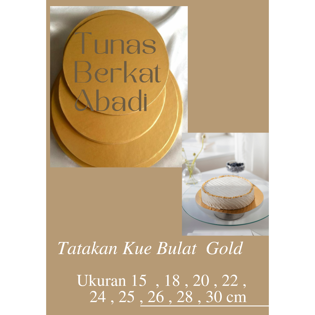 Jual Tatakan kue Gold bulat 20 cm / Greyboard bulat Gold 20 cm @25 pcs ...