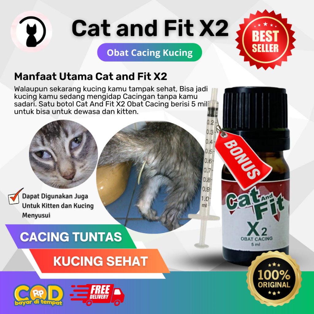 Jual obat kucing cacingan CAT AND FIT X2 obat cacing kucing aman untuk ...
