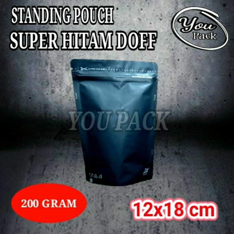 Jual STANDING POUCH SUPER HITAM DOFF 200 GRAM ZIPPER KEMASAN KOPI-BUBUK ...