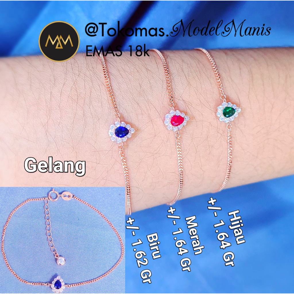 Jual Gelang Hollow Mini Water Drop Green emerald, Royal Blue, Red Ruby ...