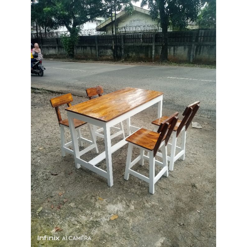 Jual meja makan set cafe resto kayu jati belanda 110x60x75 | Shopee Indonesia