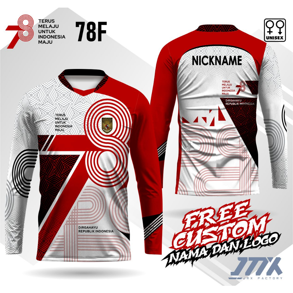 Jual jersey hut ri 78 lengan panjang kaos hut ri 78 jersey 17 agustus free custom nama dan logo ...