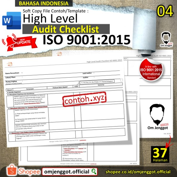Jual [#04] Contoh High Level Audit Checklist ISO 9001:2015 | Bahasa Indonesia (editable ...