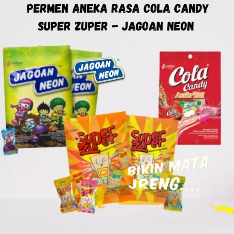 Jual Permen Jagoan Neon Super Zuper Cola Assorted 1Pak isi 50pcs ...
