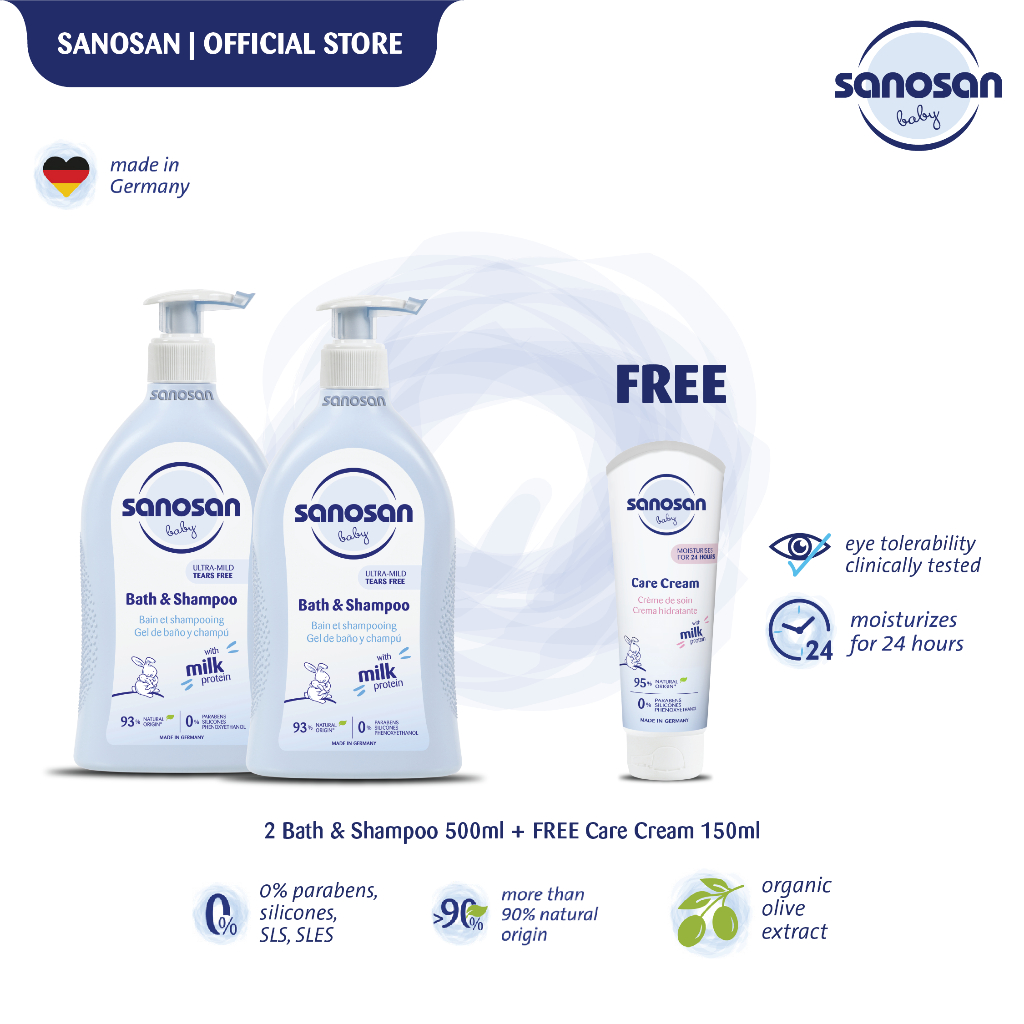 Jual Sanosan Bath & Shampoo 500ml 2 pcs FREE Care Cream 100ml | Shopee ...