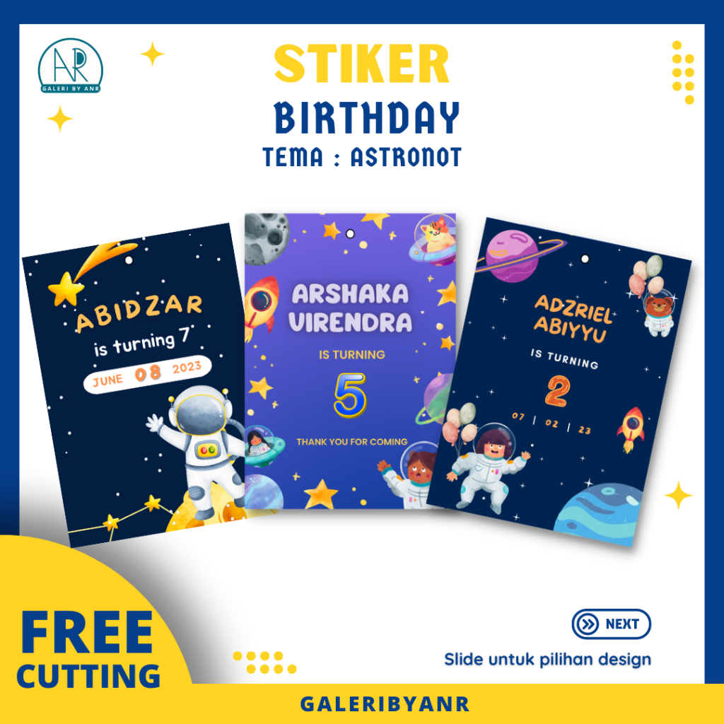 Jual -ANR- Sticker birthday anak custom tema astronot | Stiker ulang ...