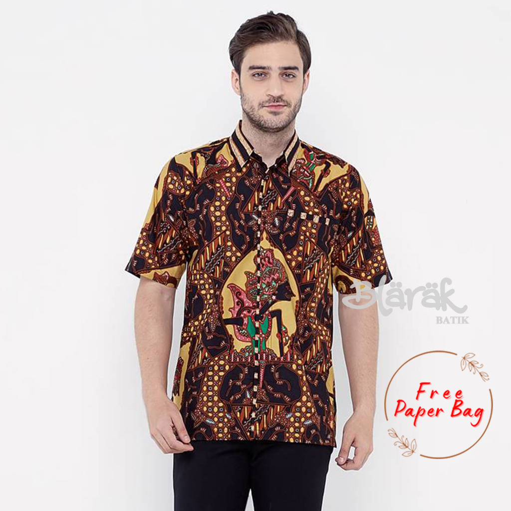 Jual BLARAK - Baju Batik Pria Wayang Cokelat | Shopee Indonesia