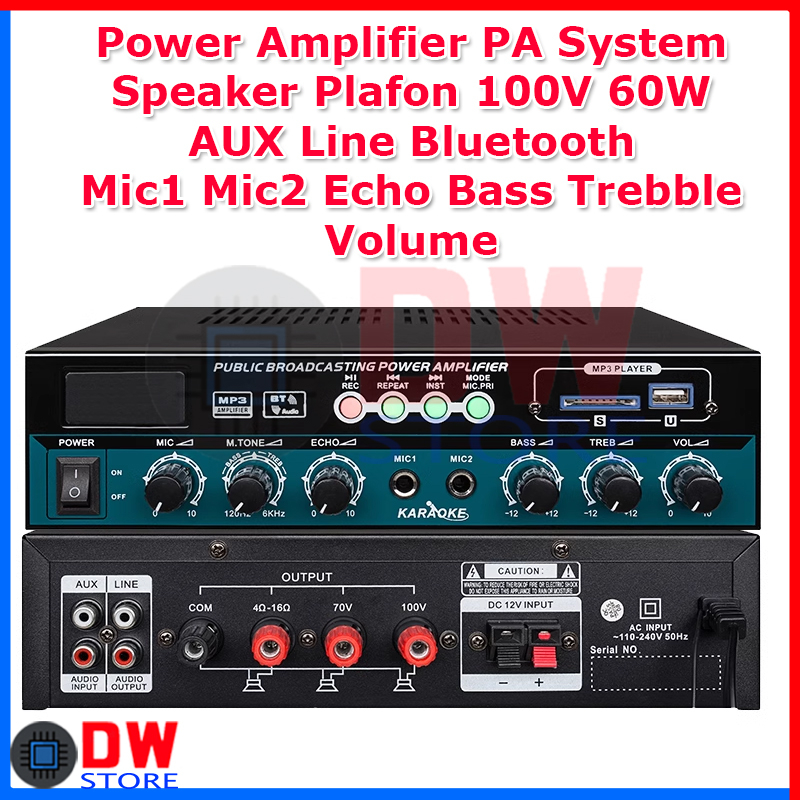 Jual Power Amplifier PA System Public Access Mic Speaker Plafon 60W ...
