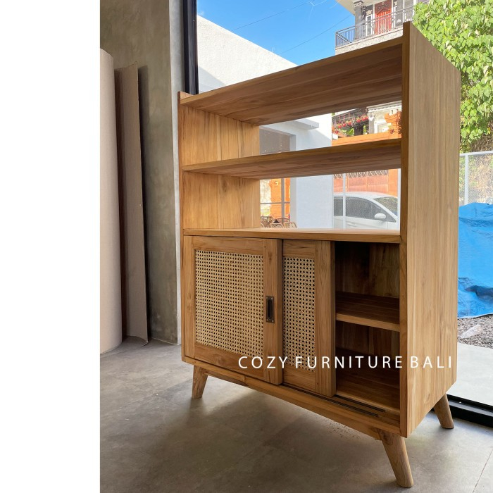 Jual LEMARI RAK KAYU KOMBINASI ROTAN - RATTAN CUPBOARD WOOD CABINET ...