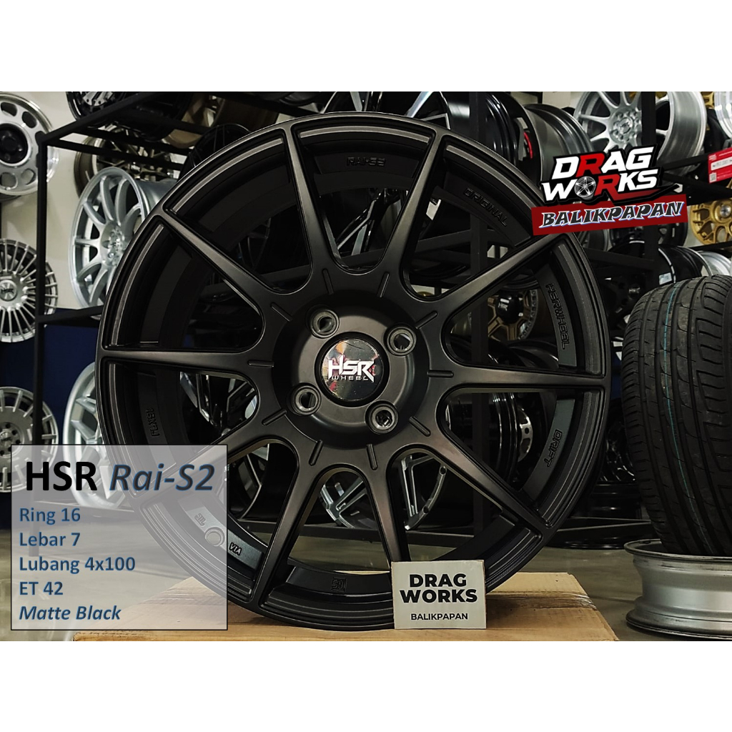 Jual Velg Mobil Racing Ring 16 Pelek HSR Rai-S2 R16 Lebar 7 Lubang 4x100 Matte Black , untuk ...