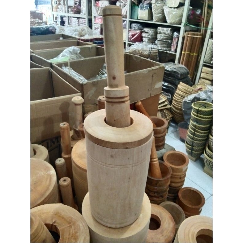 Jual lumpang kayu + tutup / tumbukan rujak / alat untuk menumbuk jamu ...