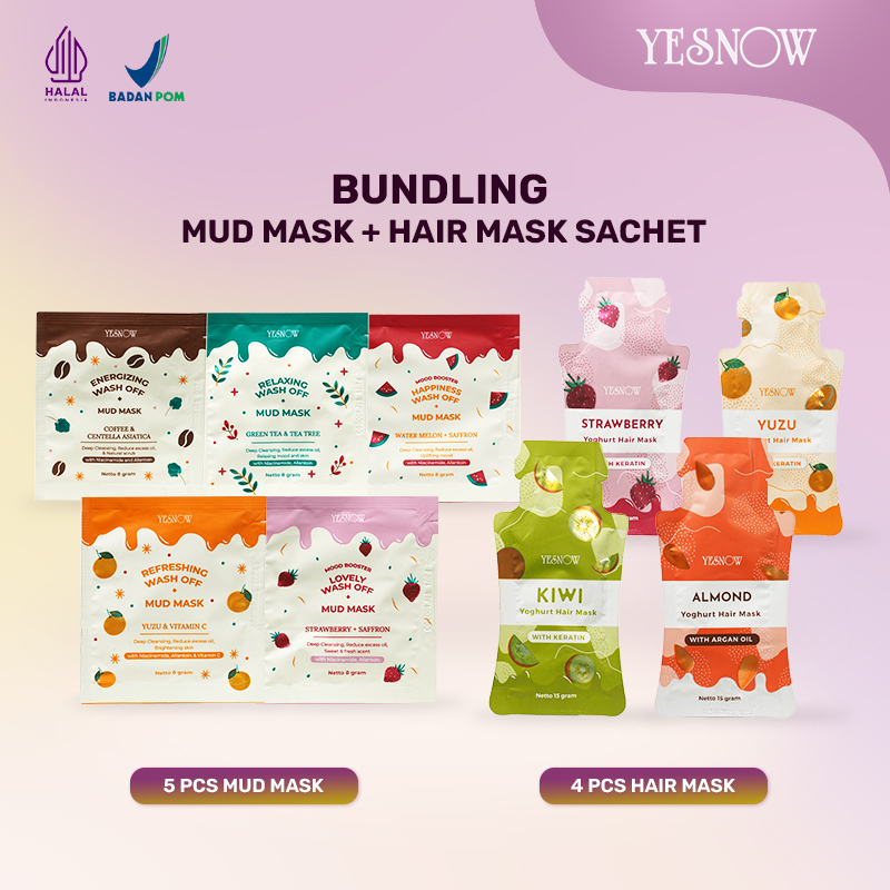 Jual PAKET BUNDLING MUD MASK 5 VARIAN + HAIR MASK 4 VARIAN - YESNOW | Shopee Indonesia