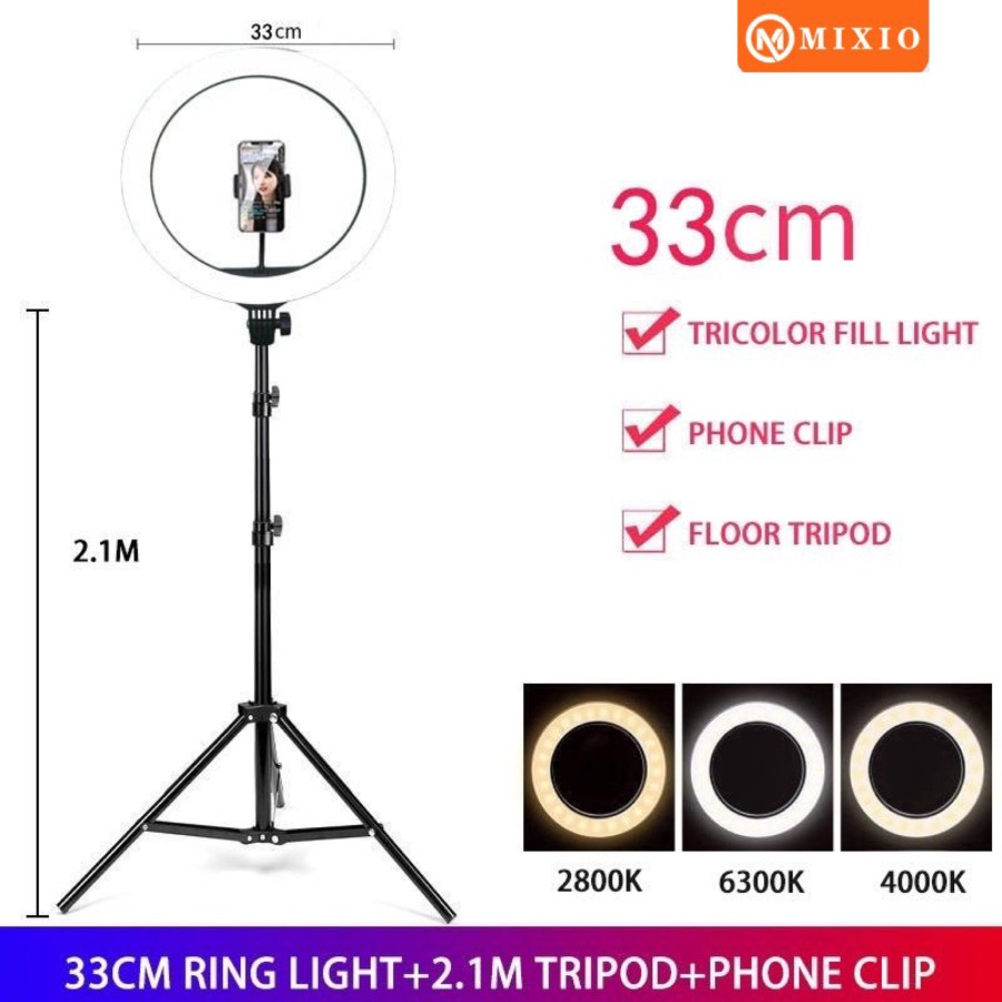 Jual MIXIO Ring Light 33cm + Light Stand Tripod 2M Selfie Livestreamer ...