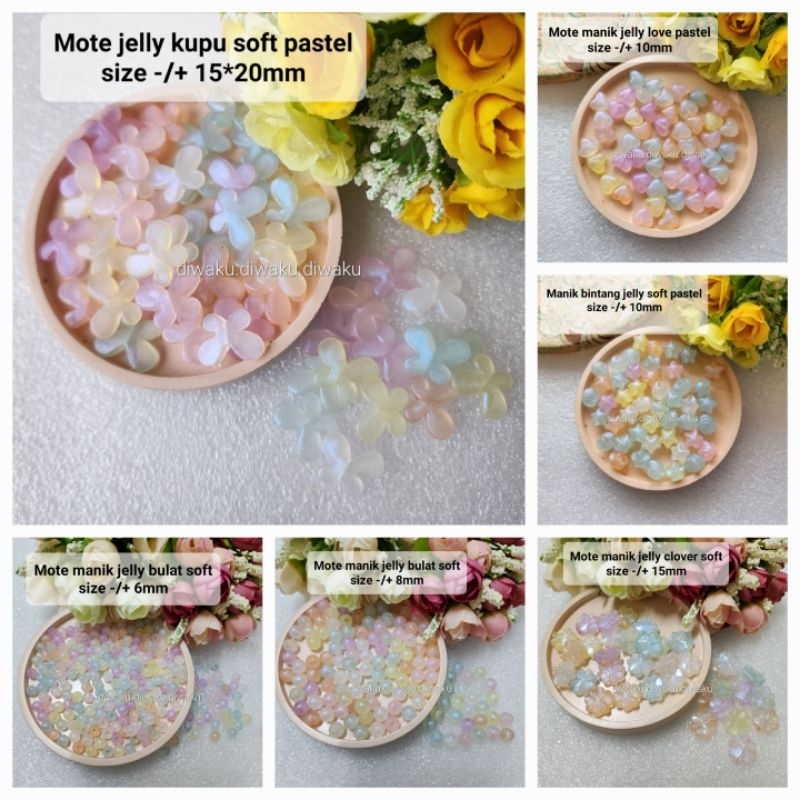 Jual 15gr Mote manik jelly glowing shimmer bulat bunga love bintang ...