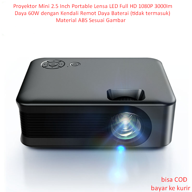 Jual Proyektor Mini 2.5 Inch Portable Lensa LED Full HD 1080P 3000Im ...
