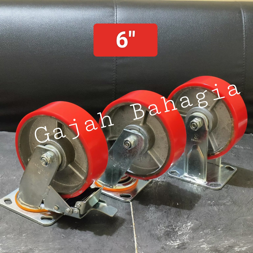 Jual SAGENWERK Roda troli Caster PU 6 inch Merah Rem Hidup Mati HD 450 ...