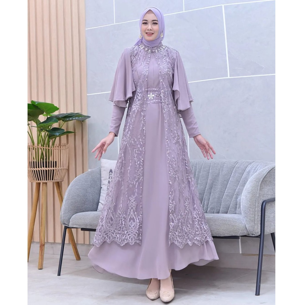 Jual Vallina Outfit - Clarisa Maxy Dress Brokat Outer Pisahan Gamis Muslim Wanita Pesta ...
