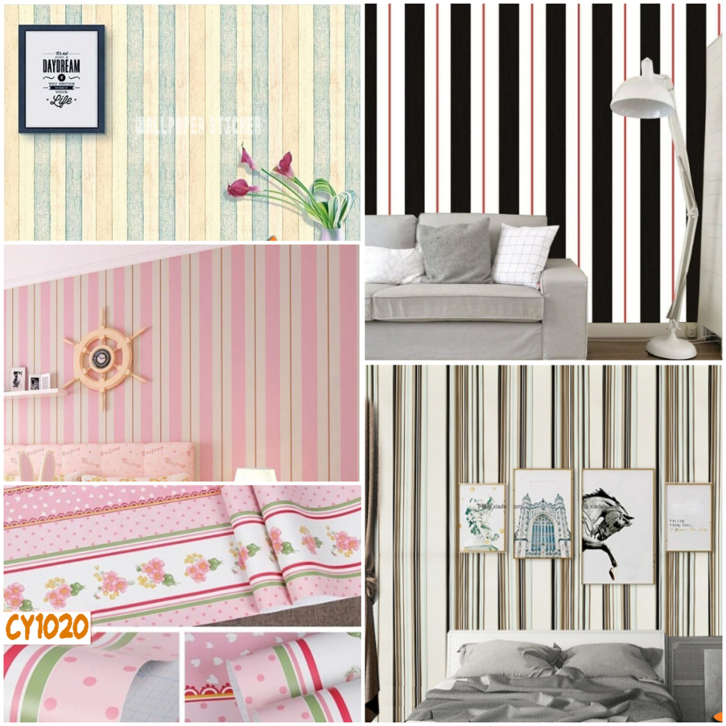 Jual Wallpaper Stiker Dinding Kamar Tidur Salur Sticker Cy 45Cmx8M | Shopee Indonesia