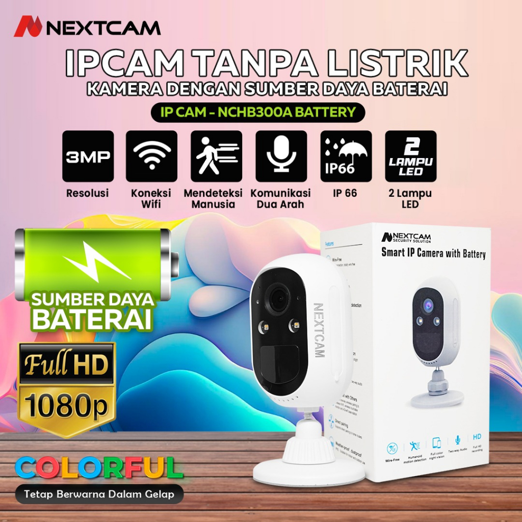 Jual Nextcam Smart IP Kamera CCTV battery Portable Kamera cctv Baterai Tanpa Listrik Colorful ...
