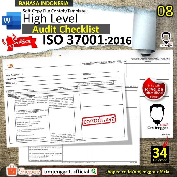 Jual [#08] Contoh High Level Audit Checklist SNI ISO 37001:2016, Bahasa Indonesia (editable ...
