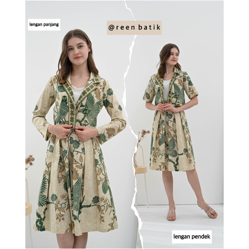 Jual Setelan Batik Atasan Rok Bahan Katun Stretch Warna Hijau, 316 IJO ...