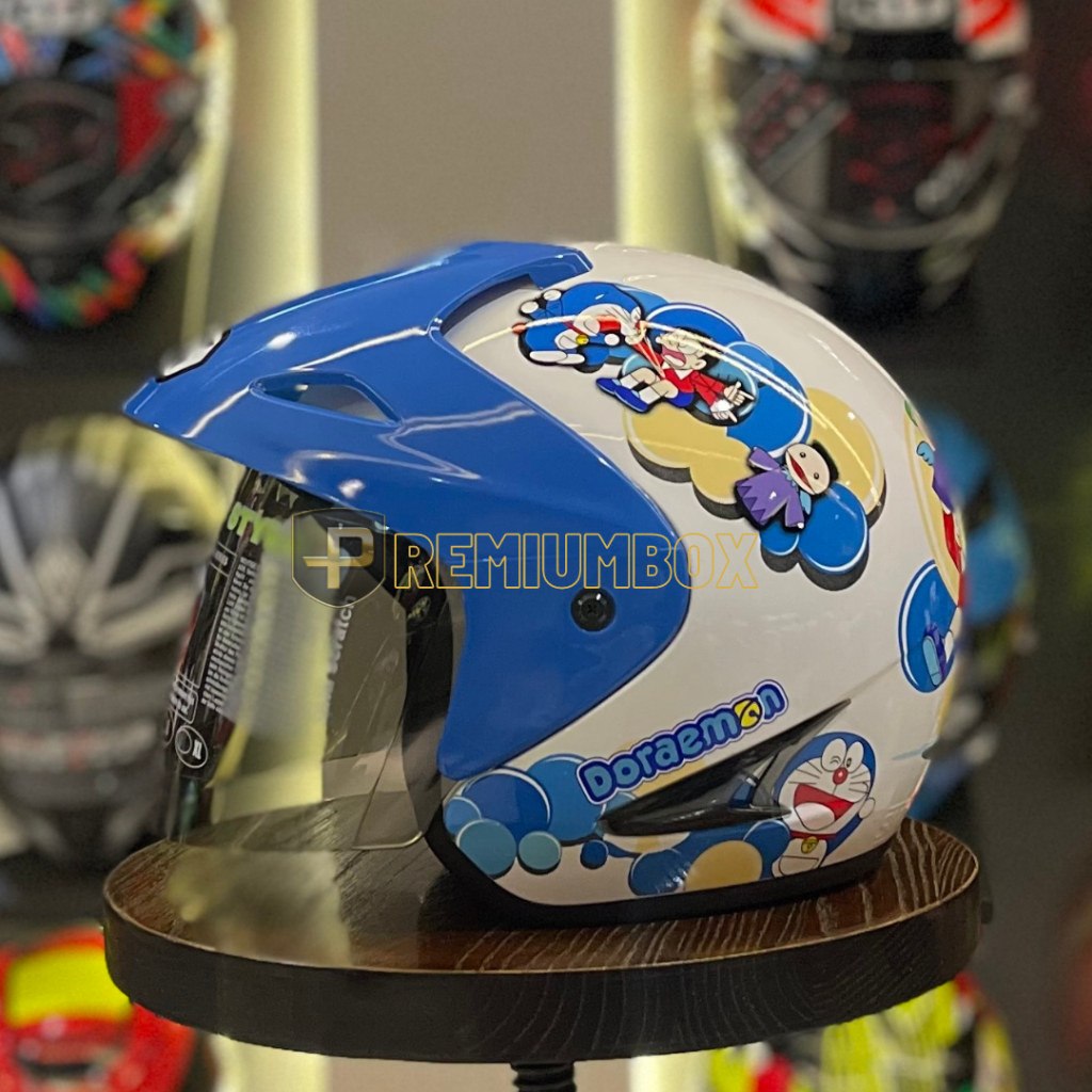 Jual HELM BMC SUNCITY R DORAEMON NOBITA - White Blue / HELM HALF FACE ...