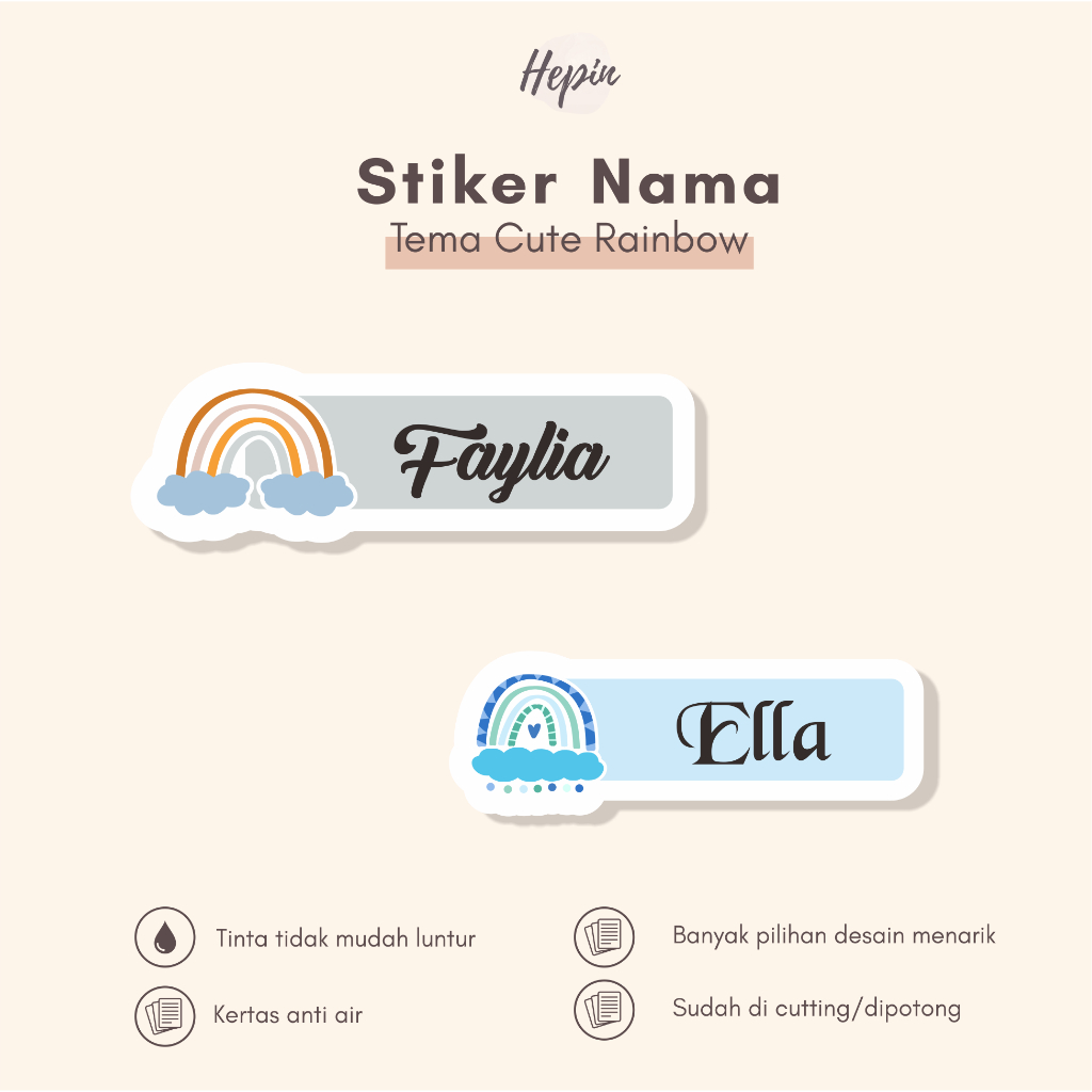 Jual (90 - 120 pcs) Stiker Cutting nama CUTE RAINBOW/stiker pelangi ...