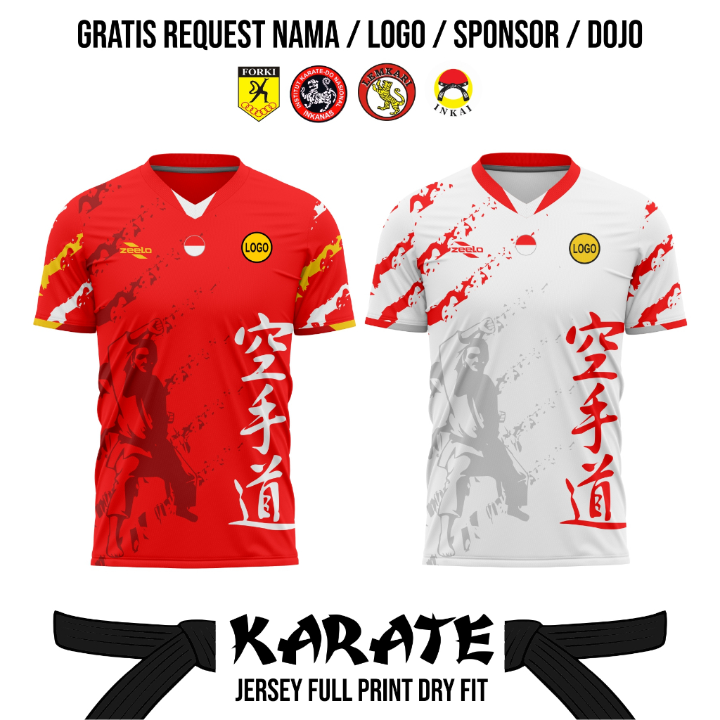 Jual Jersey Karate Invi Indo redwhite Premium Bahan Dryfit Gratis Logo & Nama | Shopee Indonesia