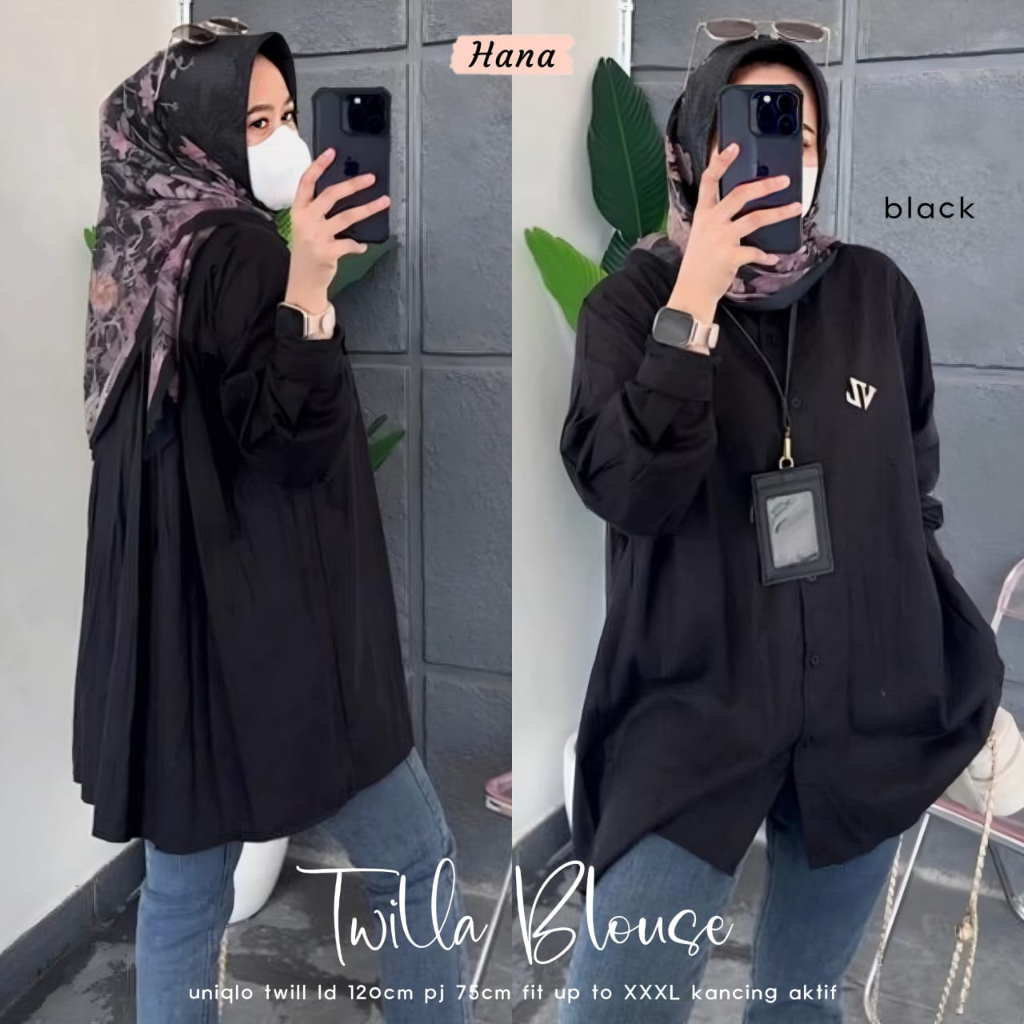 Jual Twilla Blouse Hana Baju Atasan Blus Wanita Polos Terbaru Big Size Bahan Uniqlo Twill LD 120 ...
