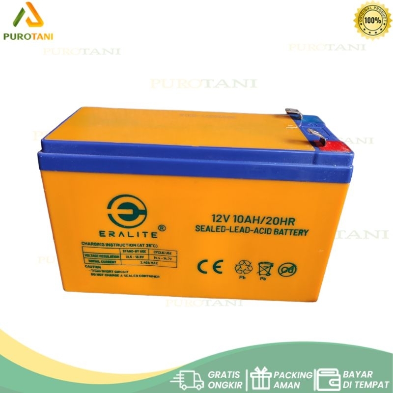 Jual Battery 10ah 12V Aki Baterai 10 Ah 12 Volt Eralite | Shopee Indonesia