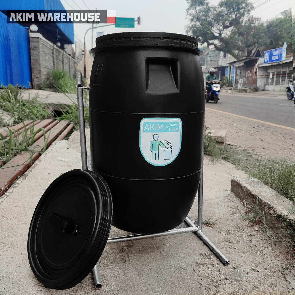 Jual Tong Sampah Bulat 60 Liter + Rangka Besi Halaman Depan Rumah | Shopee Indonesia