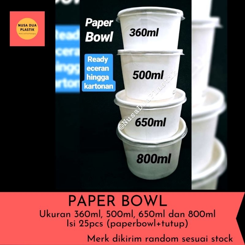 Jual Paper bowl Mangkok Kertas 360ml 500ml 650ml 800ml | Shopee Indonesia