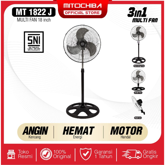 Jual MITOCHIBA - Kipas Angin 1822 J / 1822 JR Fungsi Berdiri, Dinding, Meja Multi Fan 3 A1 MT ...