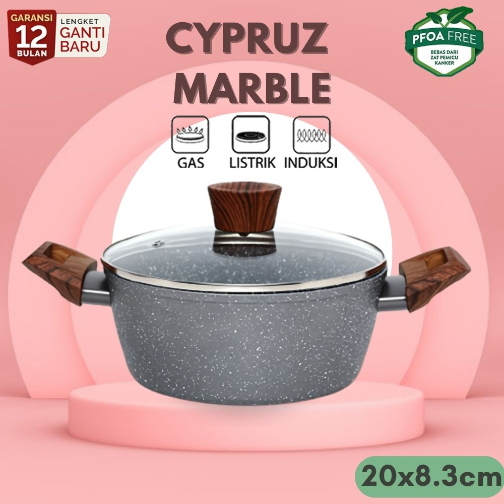 Jual Cypruz Cyprus Panci Induksi Marble + Tutup Kaca 20 cm PI-0735 ...