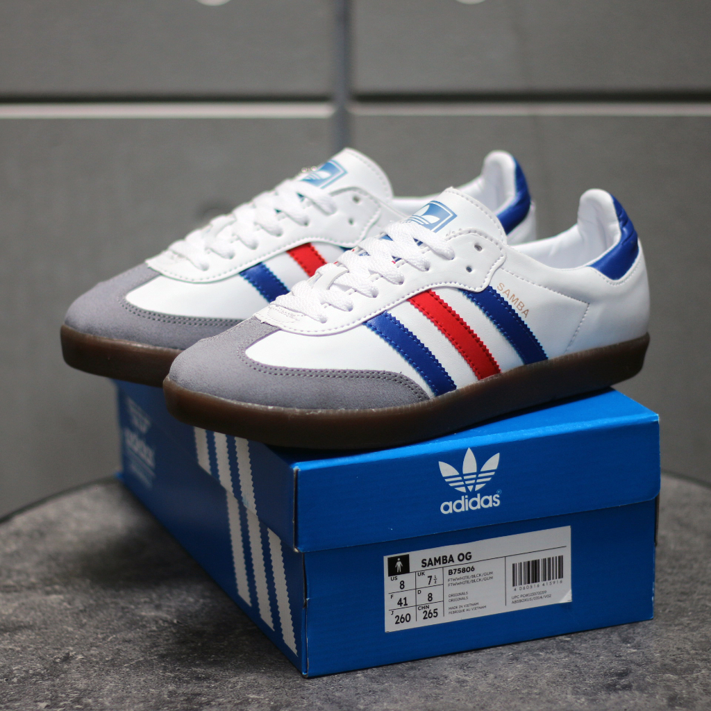 Jual SEPATU CASUAL ADIDAS SAMBA WHITE LIS BLUE RED SNEAKERS | Shopee ...