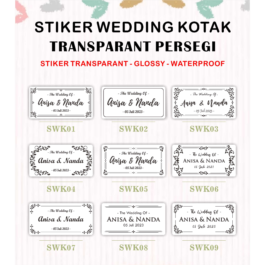 Jual [Mp87] Stiker Wedding Transparan Kotak Stiker Souvenir Pernikahan ...