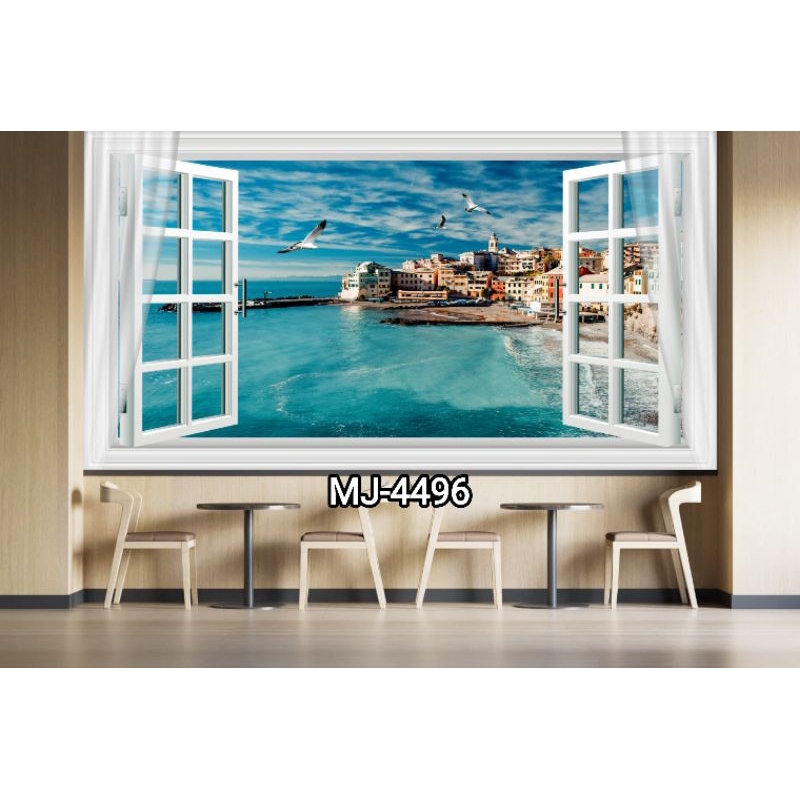 Jual wallpaper 3d custom pemandangan jendela, wallpaper dinding visual ...