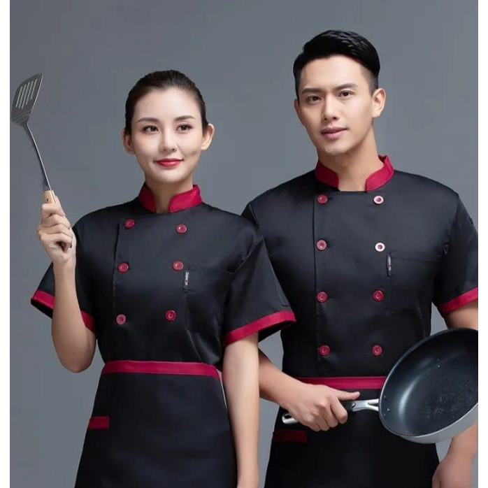 Jual Baju Koki Chef Jacket cook Resto kitchen kemeja koki Unisex lengan ...