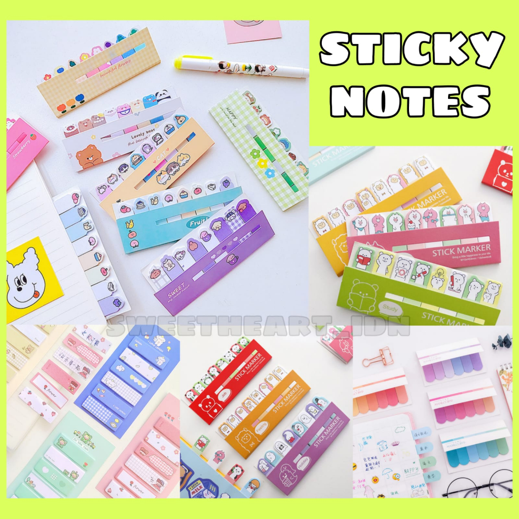 Jual sticky noted / stick marker / kertas memo motif lucu 1set | Shopee ...