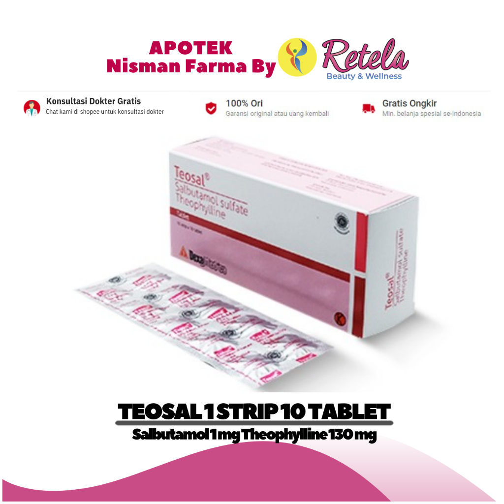 Jual TEOSAL 1 STRIP 10 TABLET ( Salbutamol 1 mg Theophylline 130 mg ...