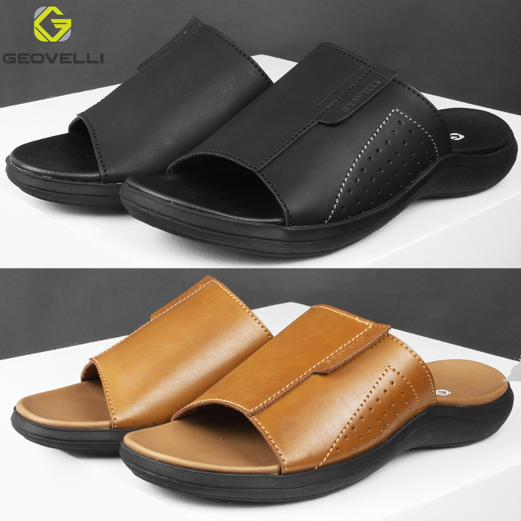 Jual Sandal Pria Selop Geovelli Sendal Cowok Casual Kekinian Kulit ...