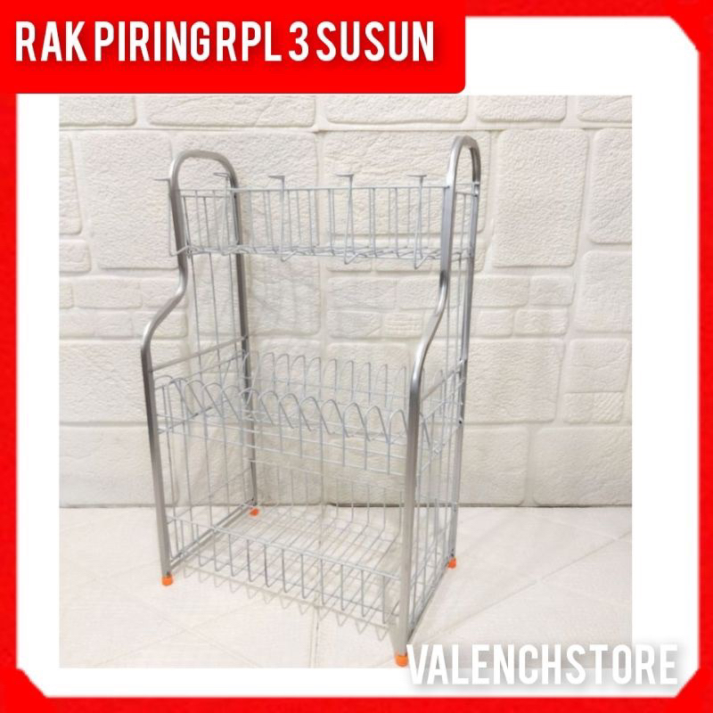 Jual RAK PIRING ALUMUNIUM / RAK PIRING SUSUN 3 ANTI KARAT DENGAN GELAS ...